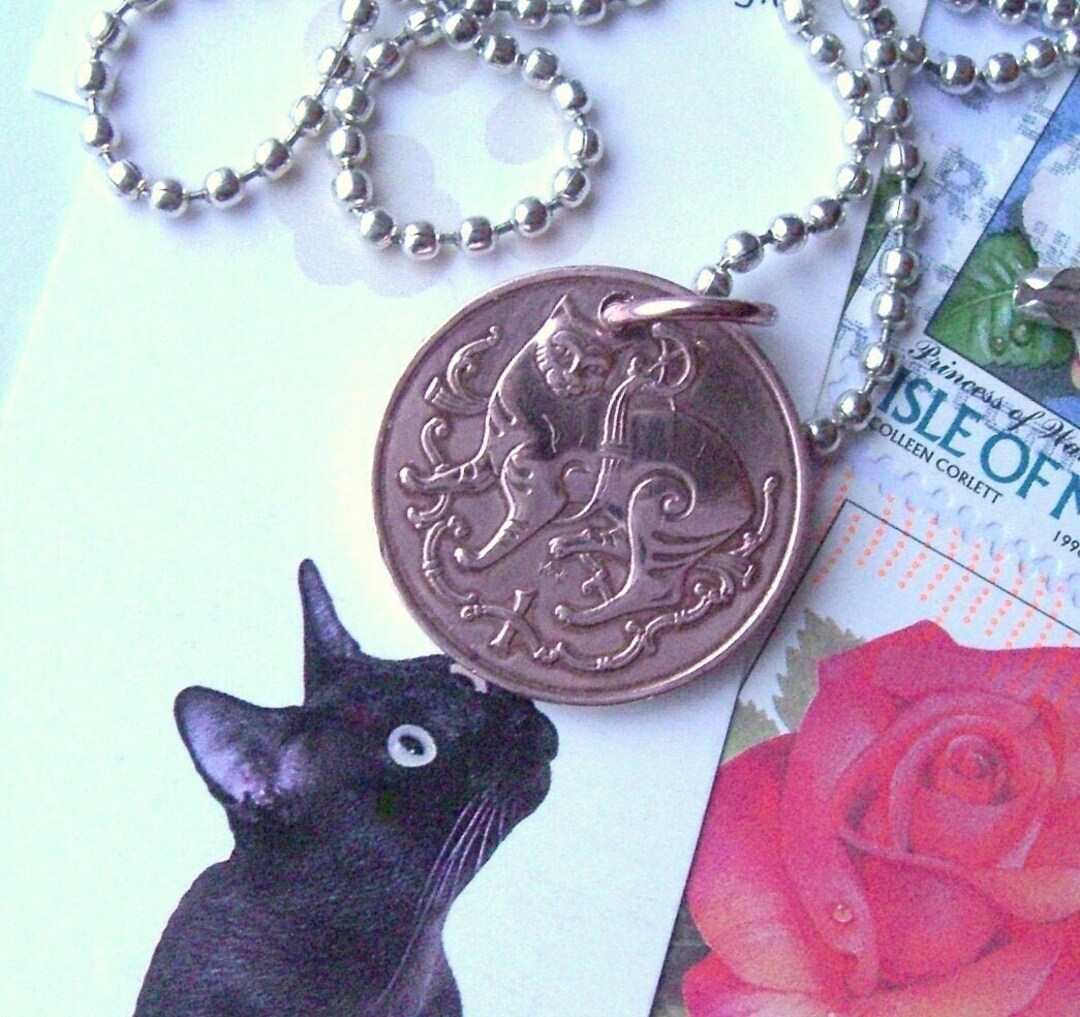 Manx Cat Necklace Cat Lover Gift Vintage 1980 Isle of Man Coin - Etsy