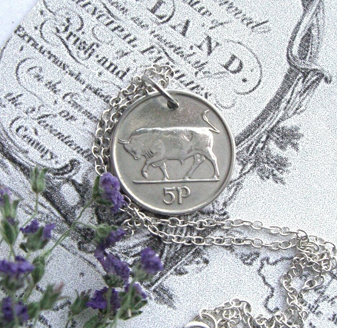 Bull Necklace - Irish Coin - Taurus Gift - Ireland Harp - Etsy