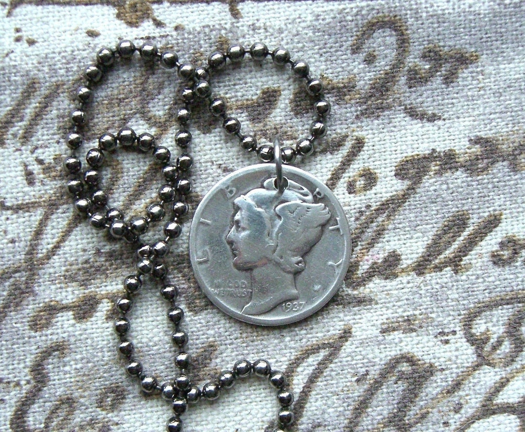 Silver Mercury Dime Necklace - 1944 USA Coin - Roman Goddess of Liberty ...