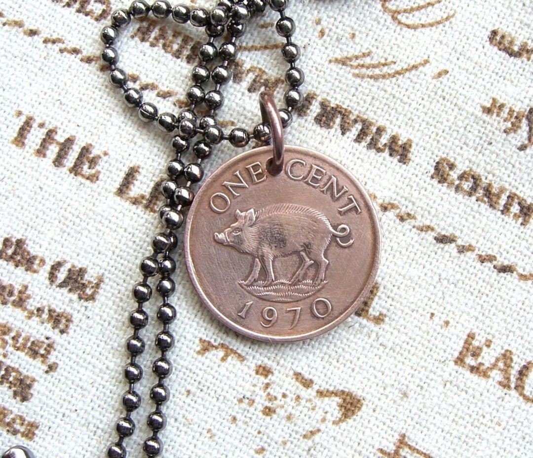 Wild Boar Necklace - Vintage Bermuda 1999 Coin - Year of the Pig - Etsy