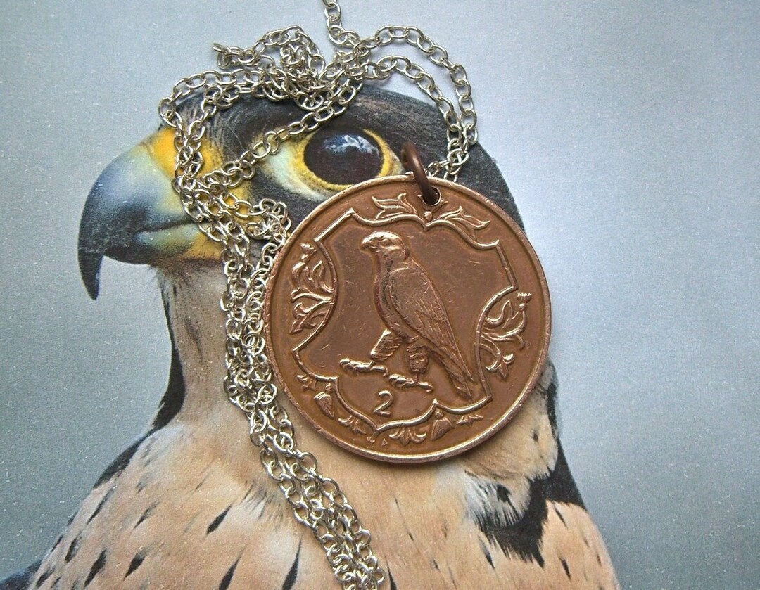 Peregrine Falcon Necklace - Vintage Coin - 1980's Isle of Man ...