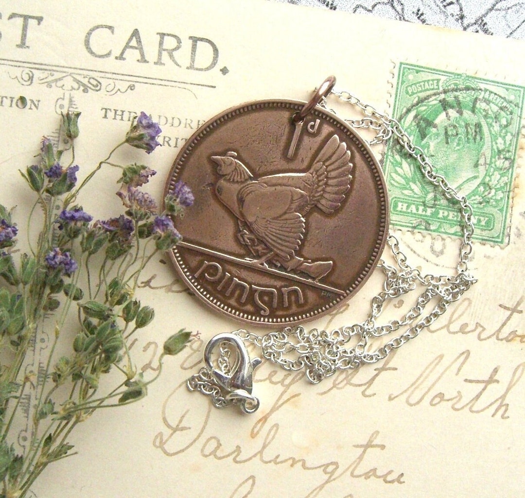 Hen and Chickens Necklace - Vintage Irish Coin - Celtic Harp - Etsy