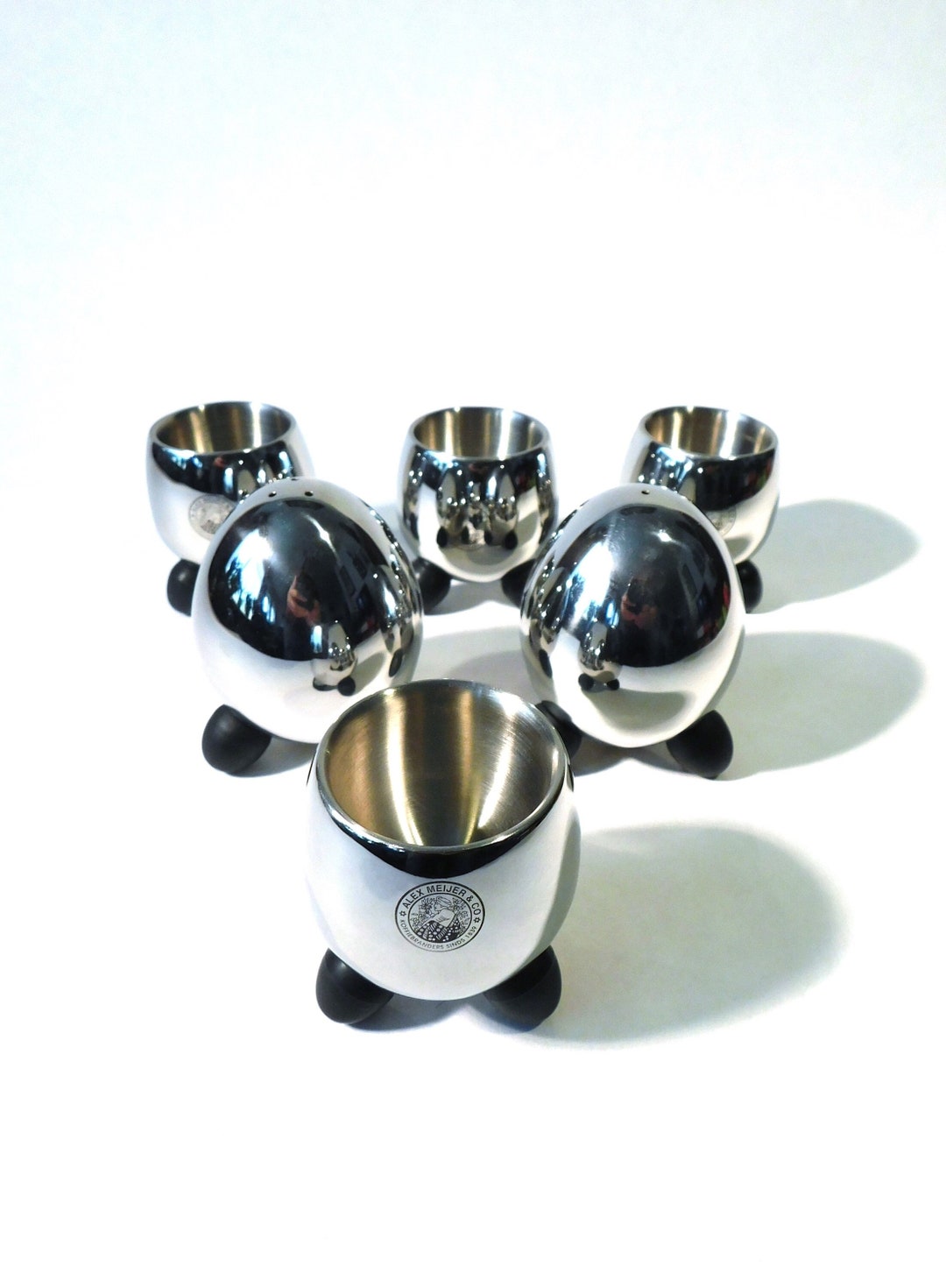 1990s Set of 4 Egg Cups and Salt & Pepper Shaker - Post Modernist Style ...