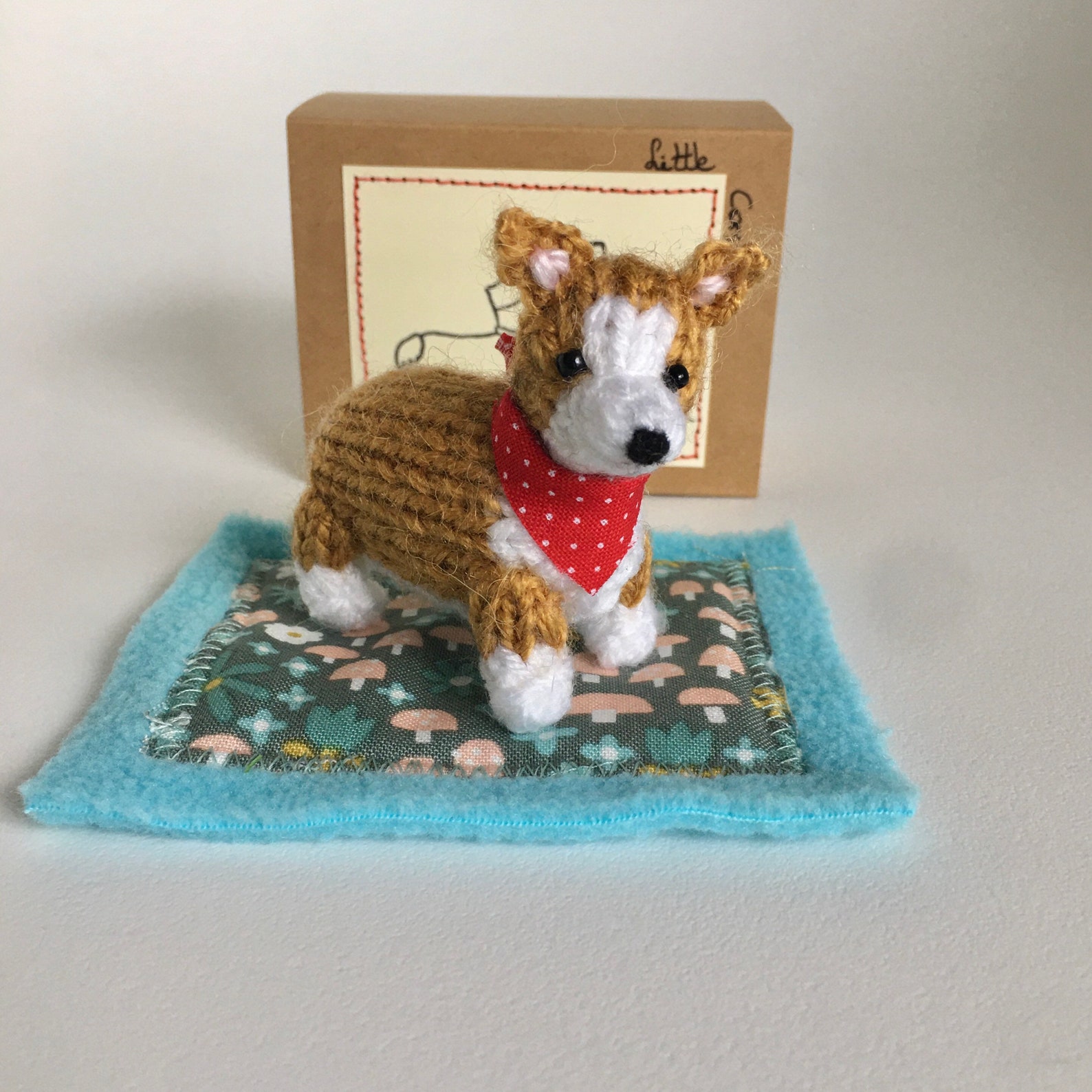 Hand Knitted Little Corgi With Red Polka Dot Bandana in a Box - Etsy
