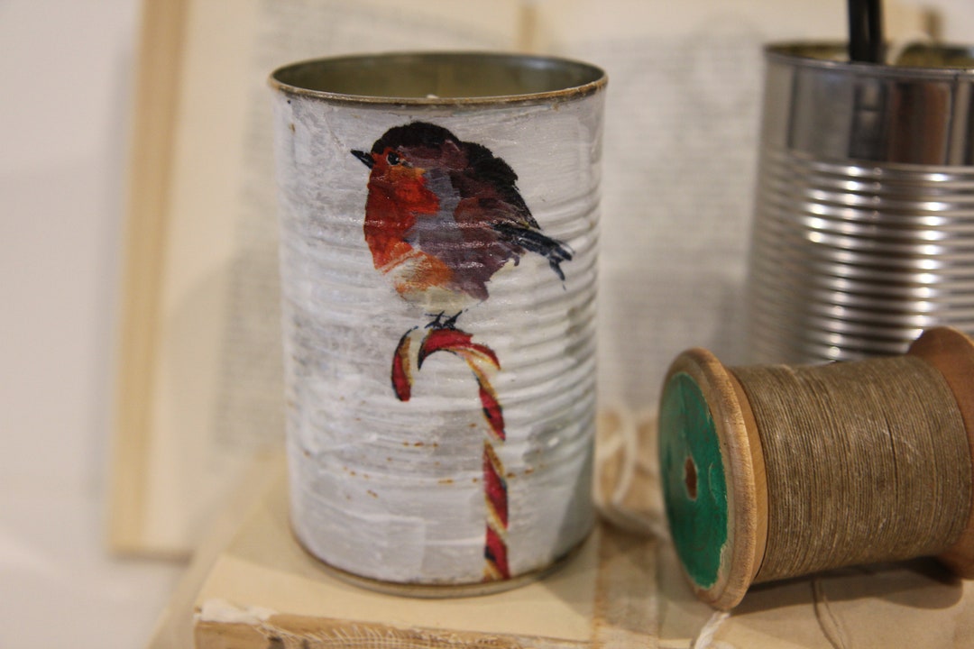 Upcycled Tin Can Candy Cane Bird Image Essential Oil Soy Wax Candle - Etsy