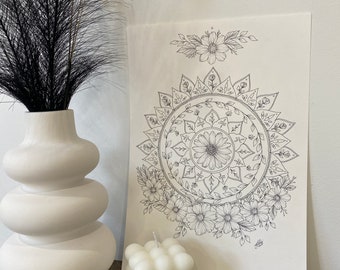 A4 Fineline Drawing Wall Art Hand Drawn Design Floral Artwork - Etsy