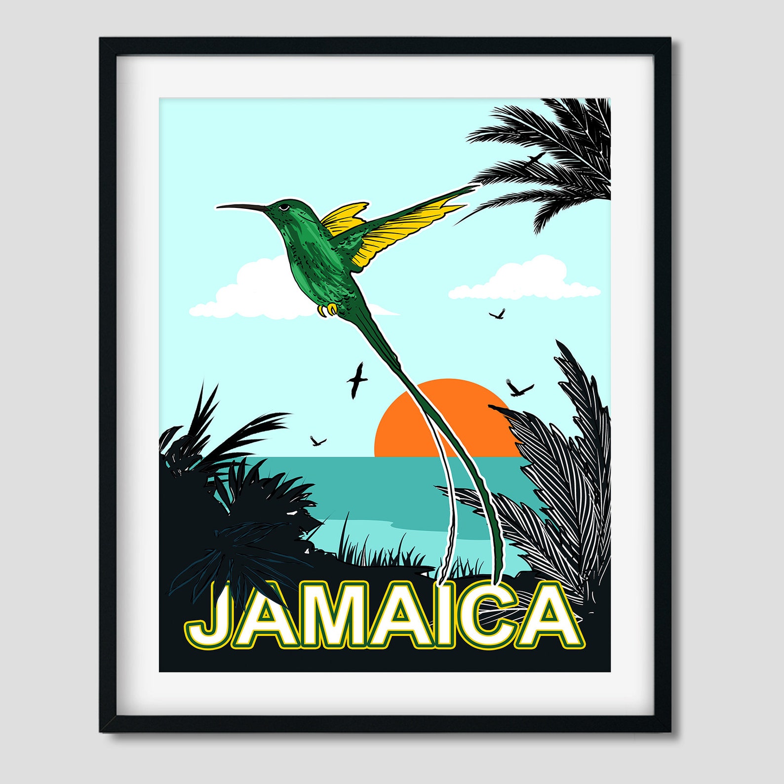 Jamaica Wall Art Vintage Flag Doctor Bird Humming Bird Jamaican ...