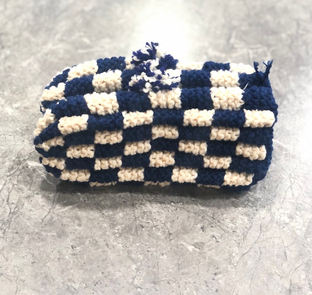Hand Knitted Slippers in Navy & White Checkerboard Slippers - Etsy