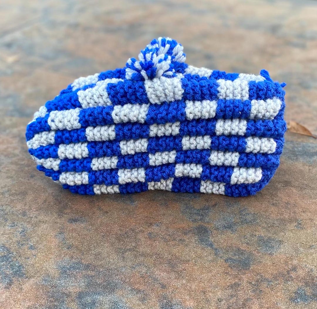 Hand Knitted Slippers in Blue & Gray Checkerboard Slippers - Etsy Canada