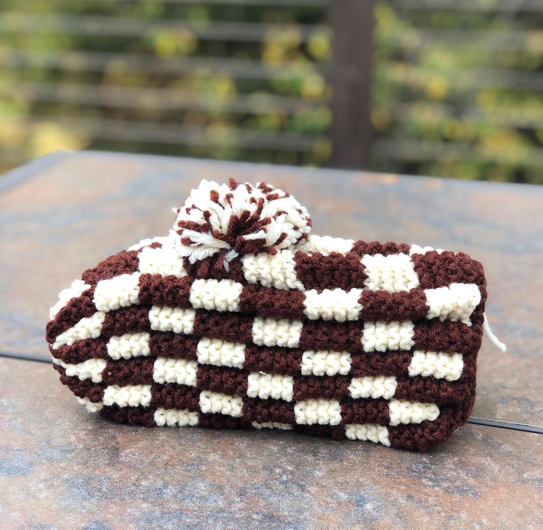 Hand Knitted Slippers in Brown & White Checkerboard Slippers - Etsy