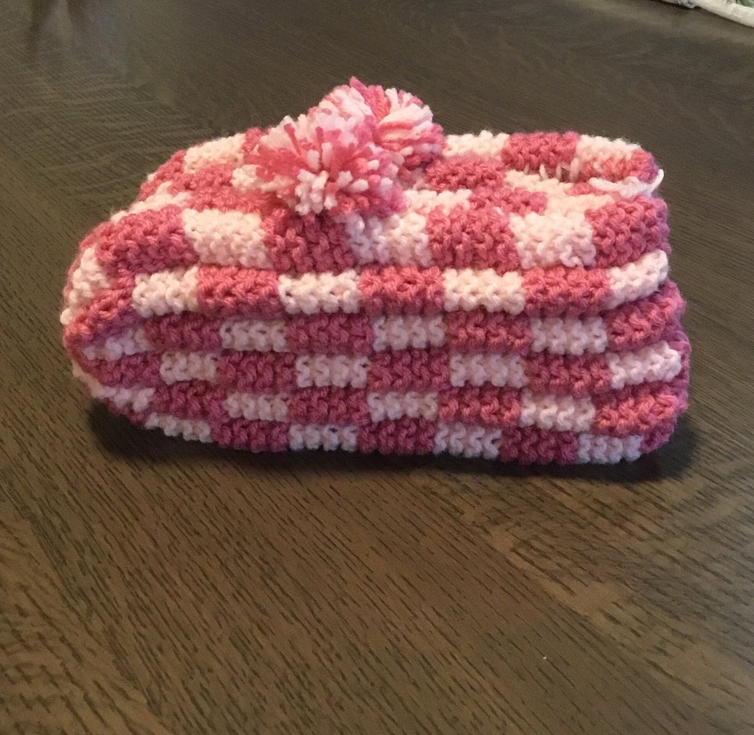 Hand Knitted Slippers in Rose & Light Pink Checkerboard Slippers - Etsy UK