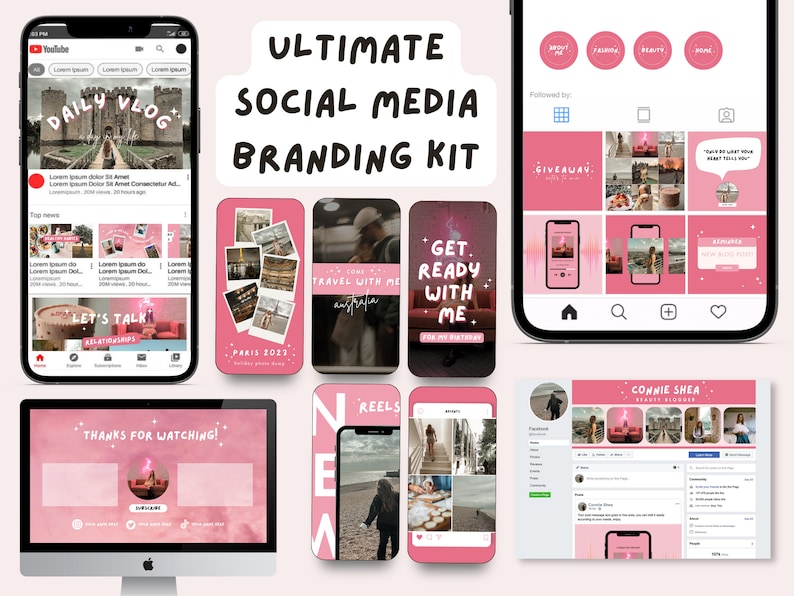 Ultimate Pink Social Media Branding Kit Templates Small Business ...