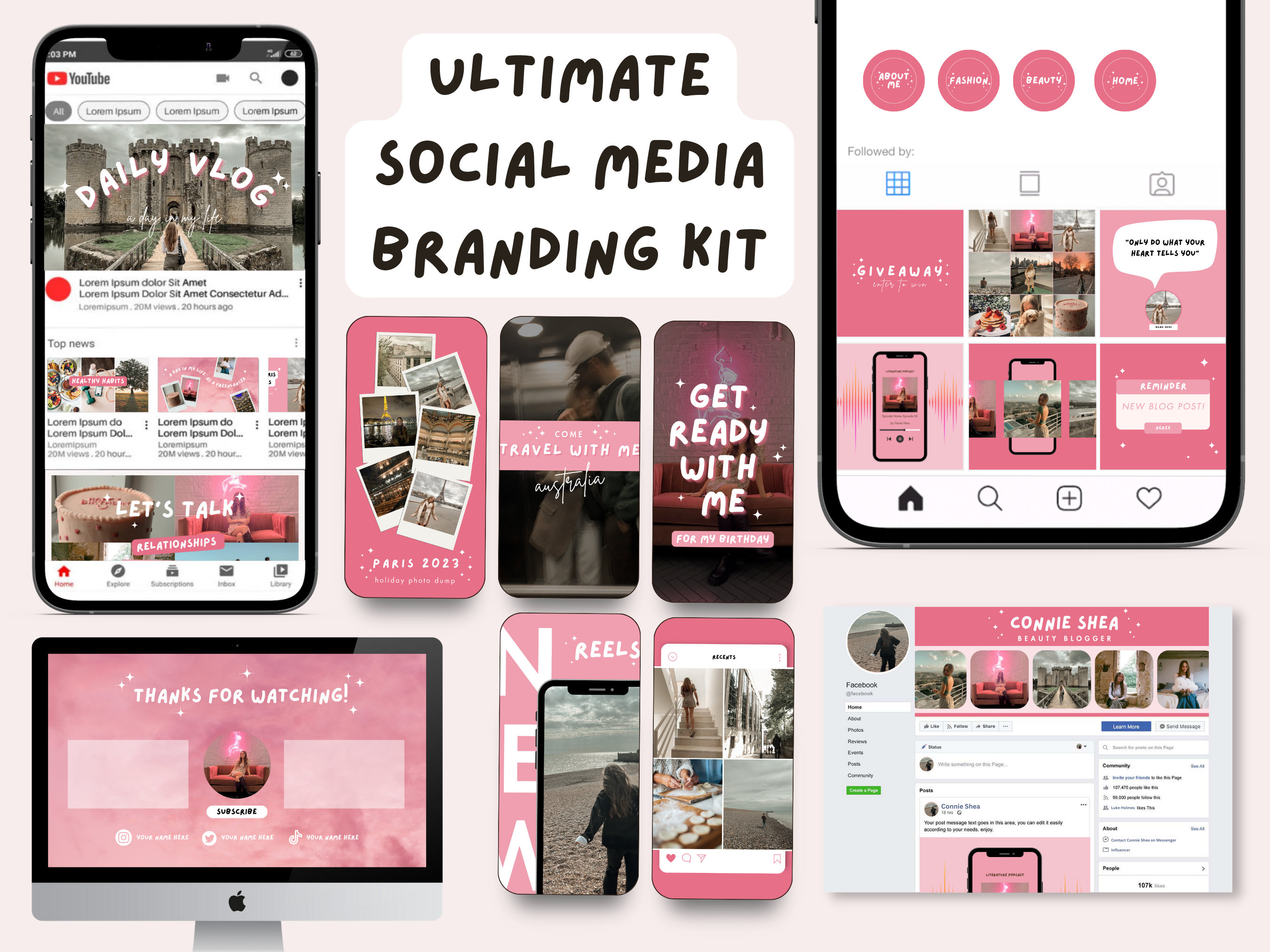 Ultimate Pink Social Media Branding Kit Templates Small Business ...