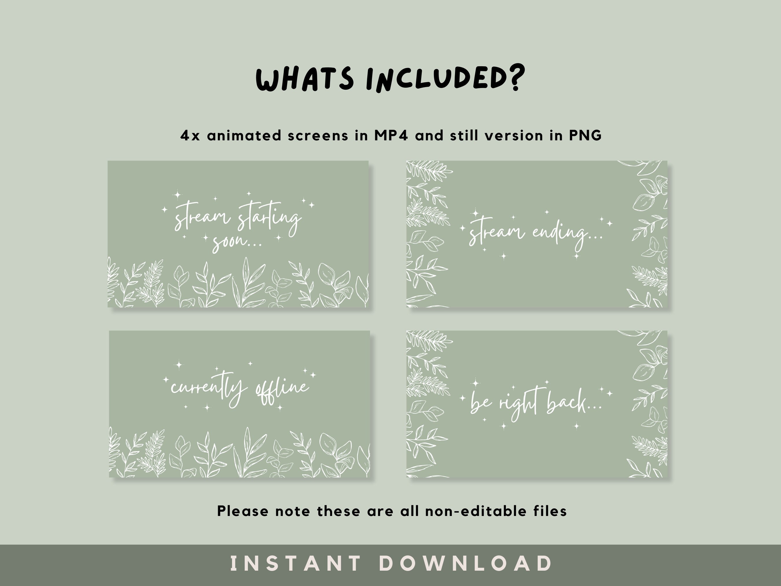 Sage Green Leaves Stream Screens X 4 | Twitch Streamer Youtube ...