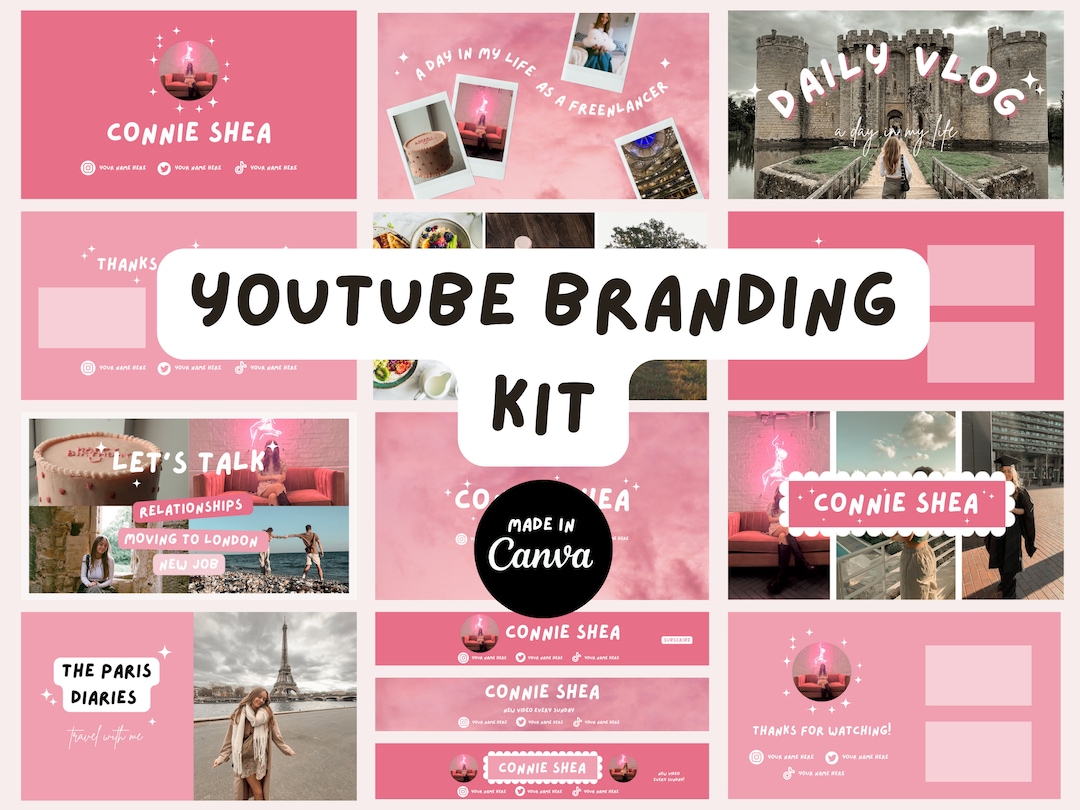 Pink Youtube Branding Kit Templates Small Business | Social Media Brand ...