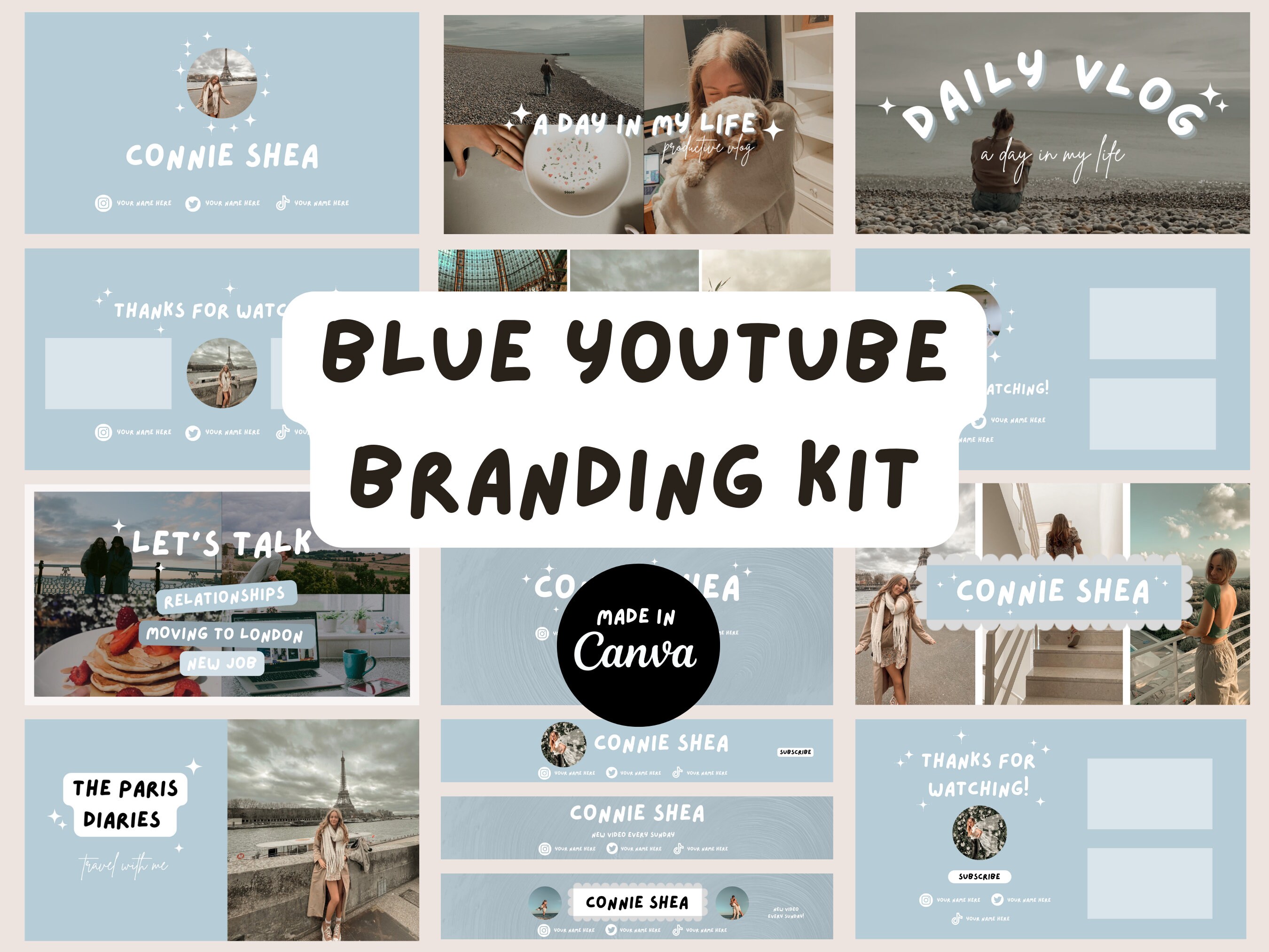 Blue Youtube Branding Kit Templates Small Business | Social Media Brand ...