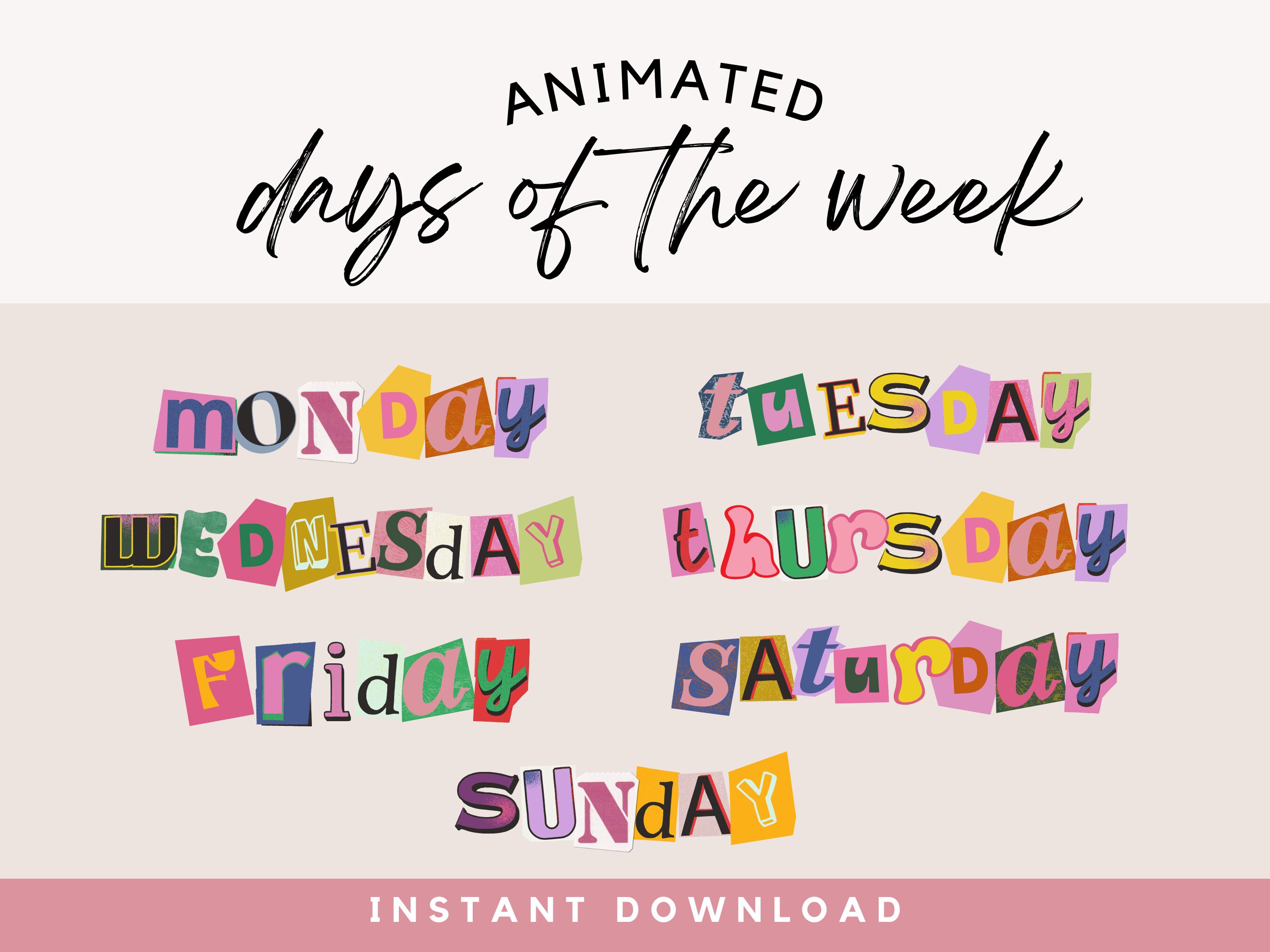 Scrapbook Animated Days of the Week | Overlay for Intro Videos Digital ...