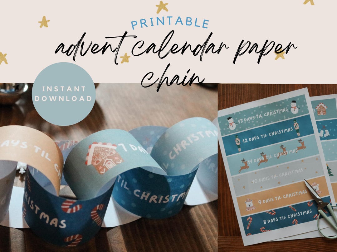 Blue Printable Christmas Advent Calendar Paper Chain Craft Printables ...