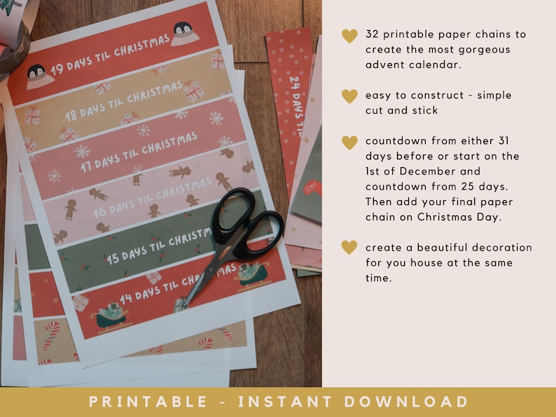 Printable Christmas Advent Calendar Paper Chain | Craft | Printables ...