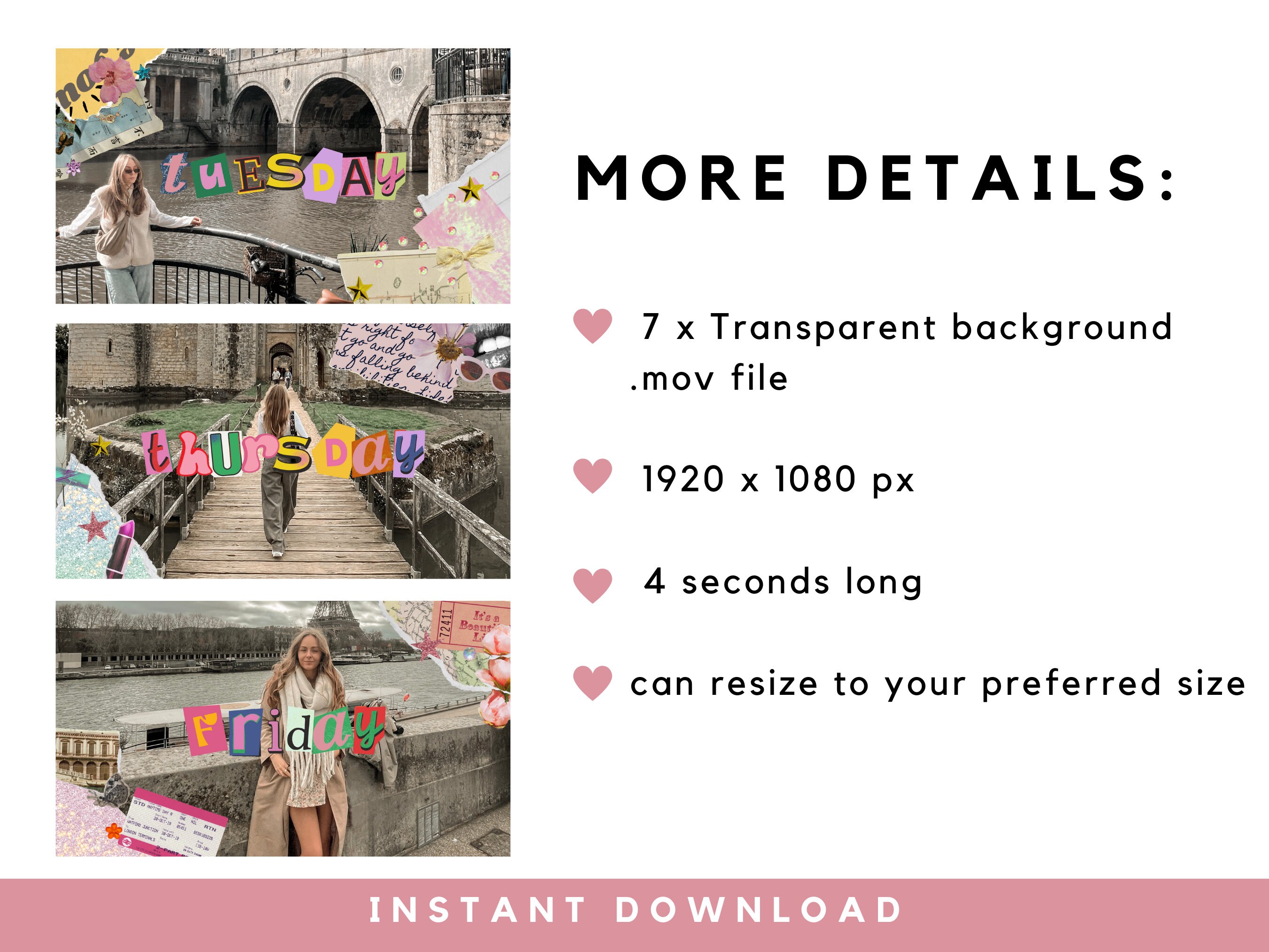 Scrapbook Animated Days of the Week | Overlay for Intro Videos Digital ...