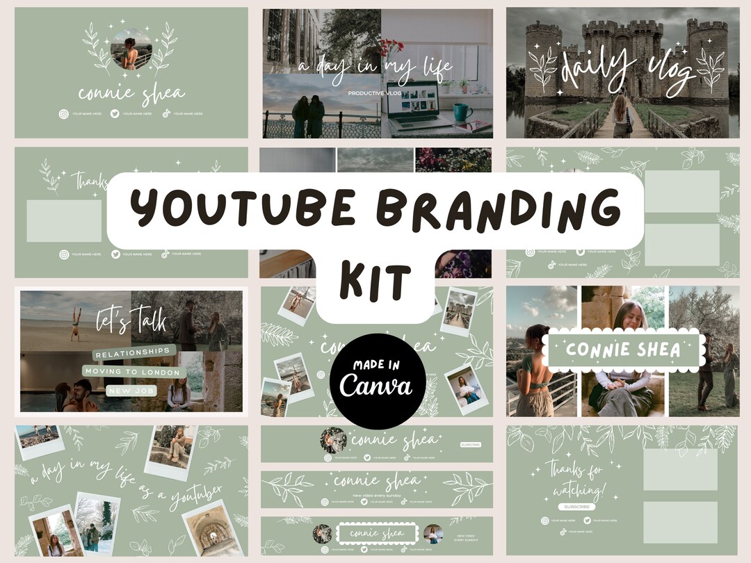 Green Leaves Youtube Branding Kit Templates | Social Media Brand Kit ...