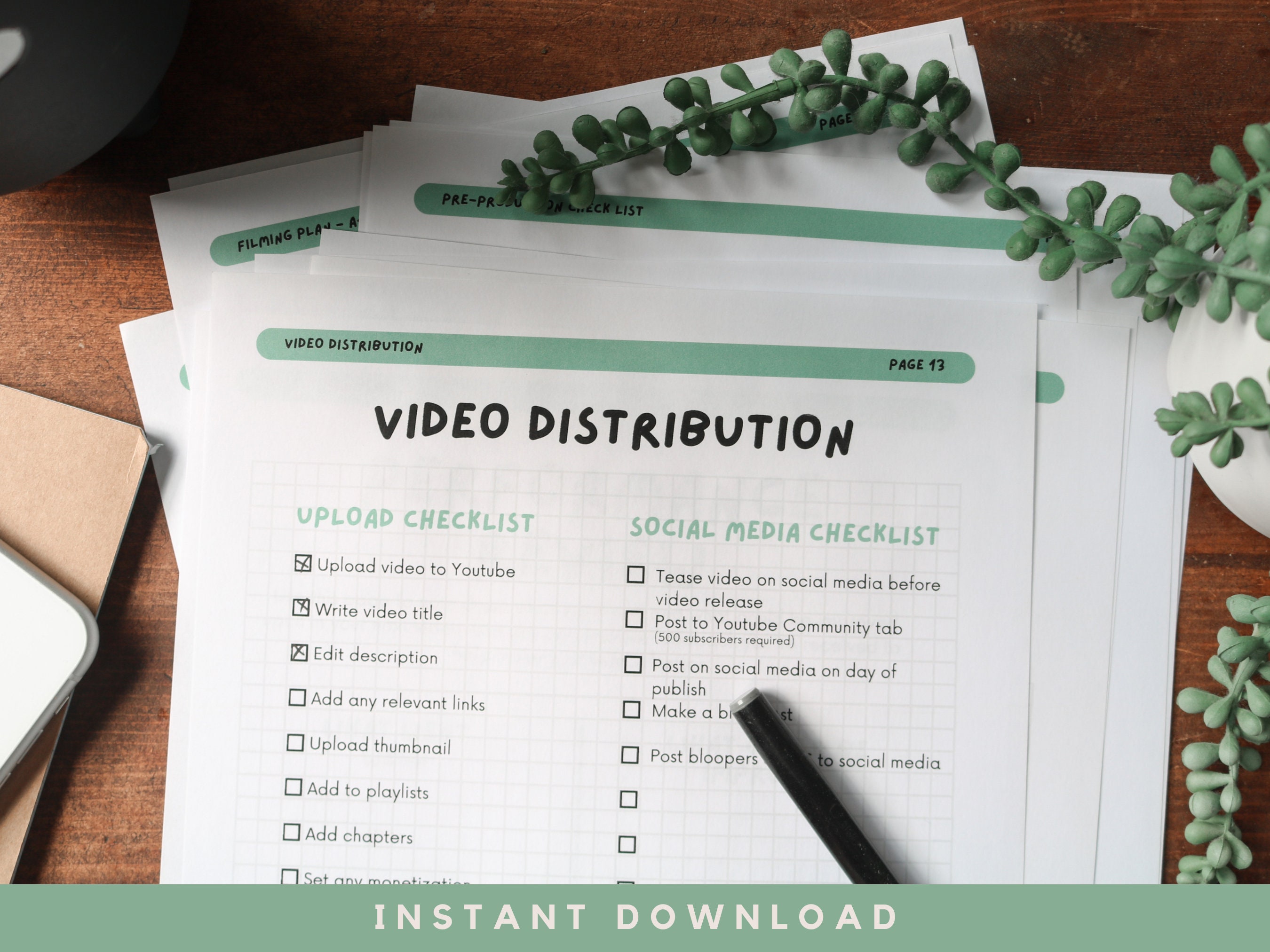 Youtube Video Planner PDF Printable Planner Instant Download Youtube ...