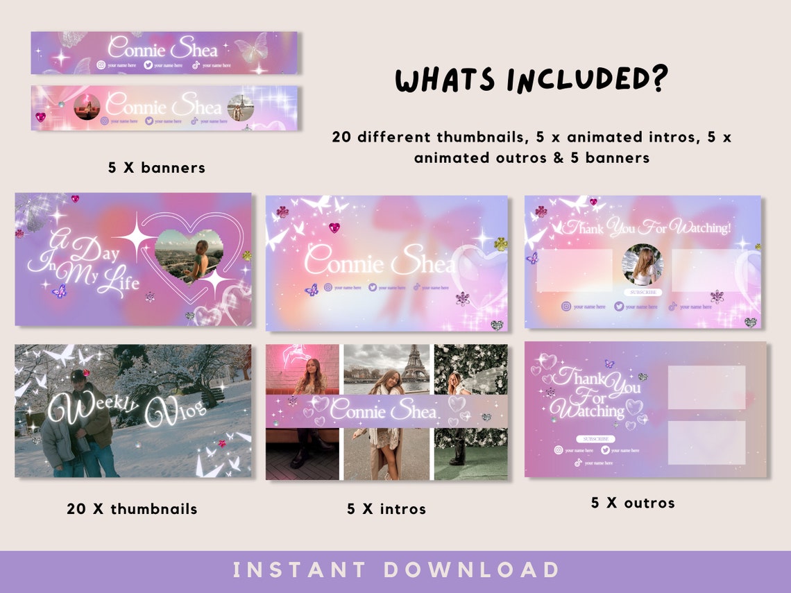 Y2K Pastel Youtube Branding Kit Templates | Social Media Brand Kit ...