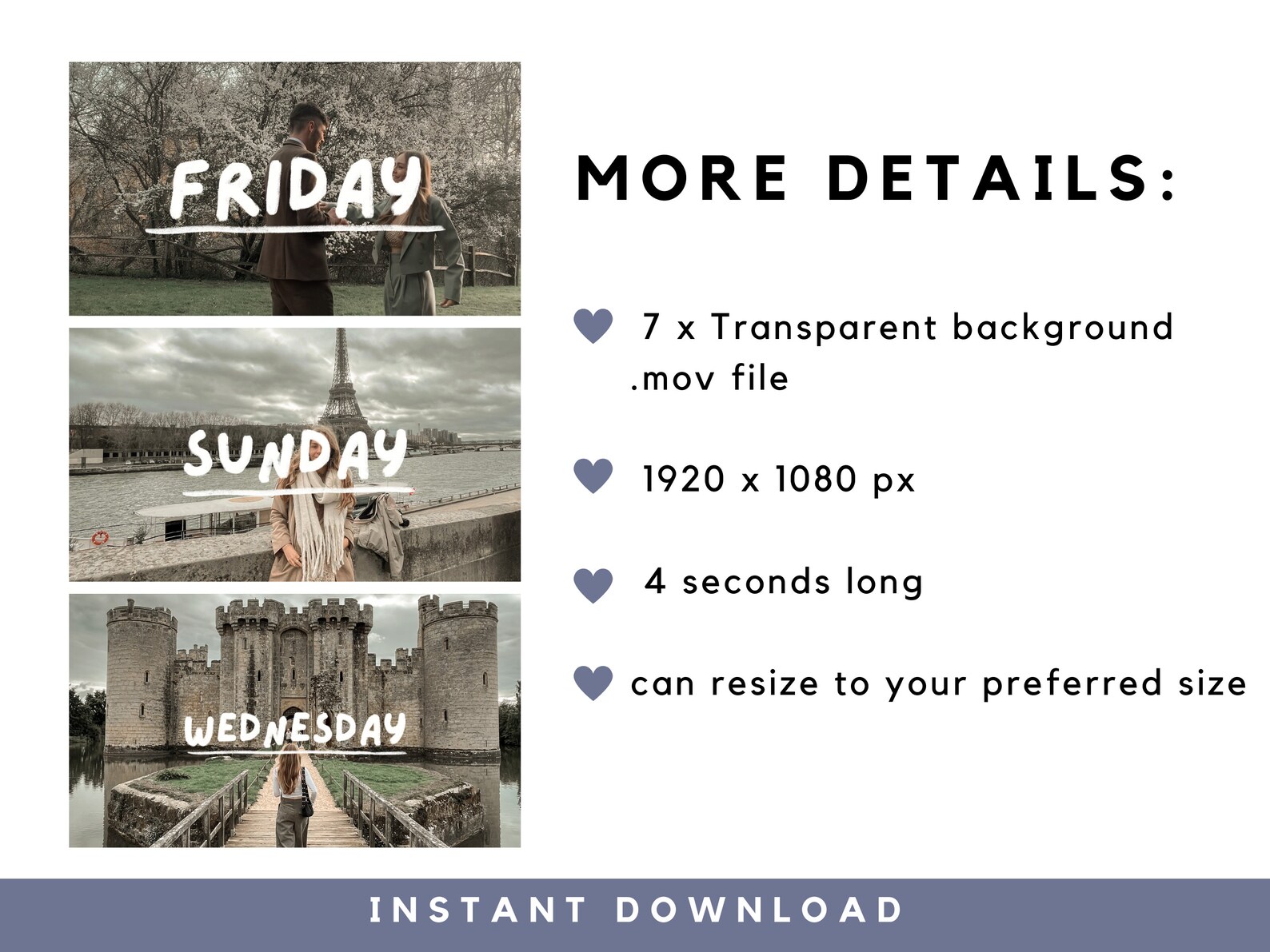 Animated Days of the Week Overlay for Intro Videos Digital Download ...