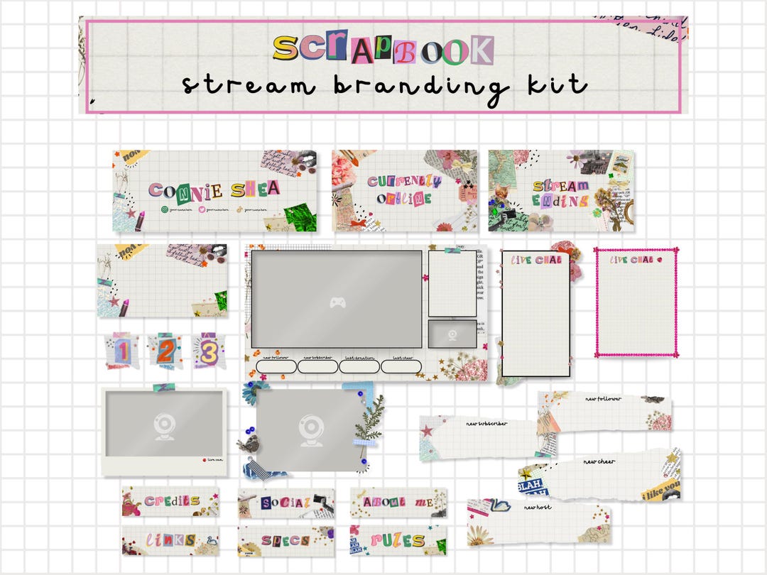 Twitch Stream Scrapbook Overlay Package | Branding Kit Templates ...