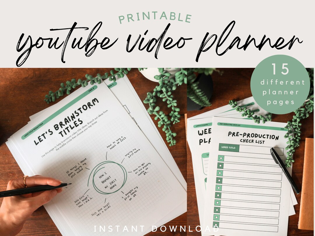 Youtube Video Planner | PDF Printable Planner | Instant Download ...