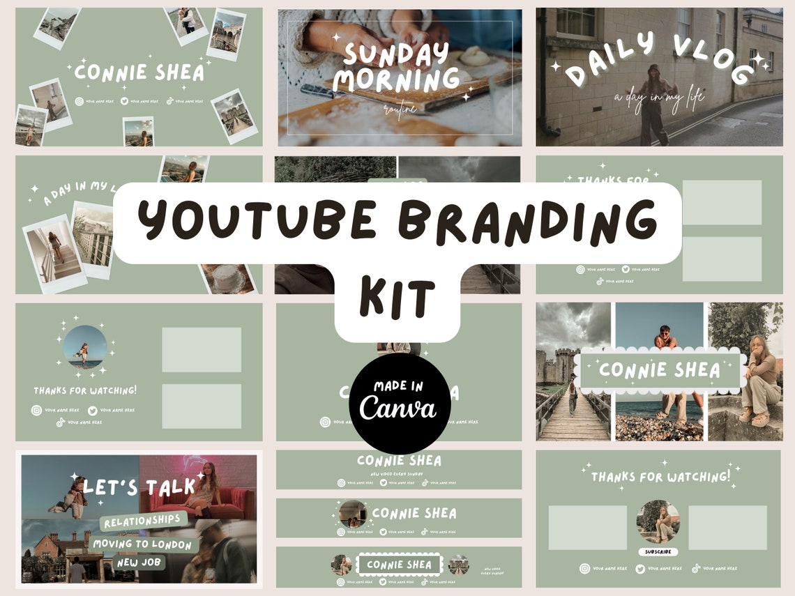 Sage Green Youtube Branding Kit Templates Small Business | Social Media ...