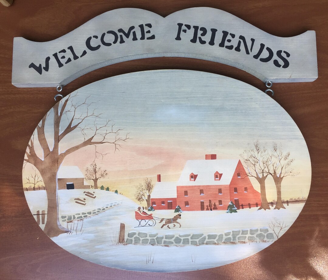 Welcome Sign Two Sided See Both Sides Summer Winter Hand Painted 14 3 ...