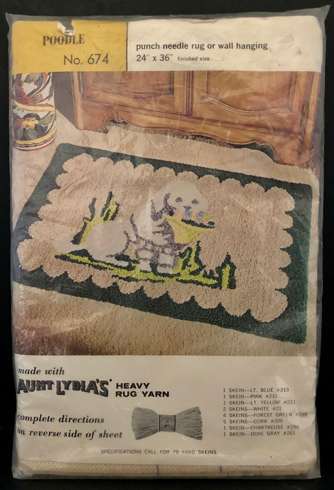 Poodle Punch Needle Rug or Wall Hanging Aunt Lydia's Heavy Rug Yarn NIB ...