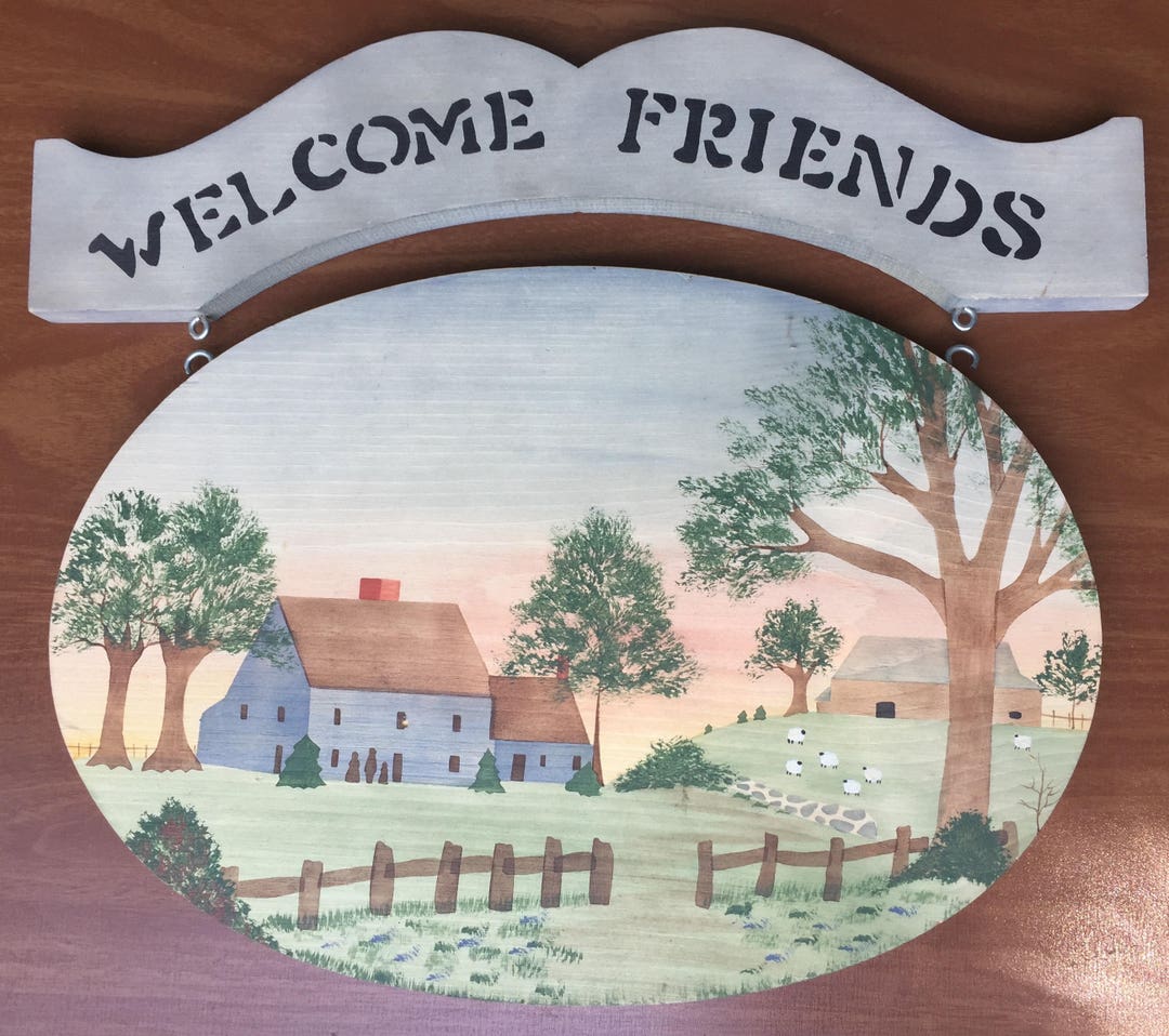 Welcome Sign Two Sided See Both Sides Summer Winter Hand Painted 14 3 ...
