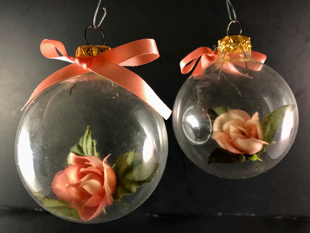 Ornaments Tree Window Baubles Victorian Clear Ball Silk Flower Satin ...
