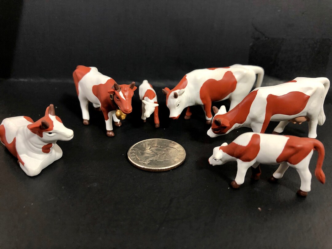 Cows Mini Plastic Set 6 Putz Animals Collectible Miniature Excellent ...