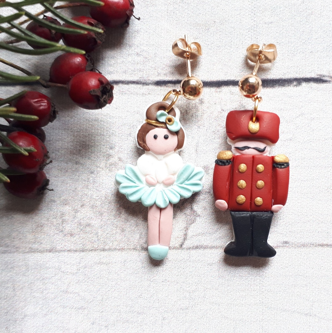 Nutcracker and Ballerina Earrings – Handmade Polymer Clay Christmas ...