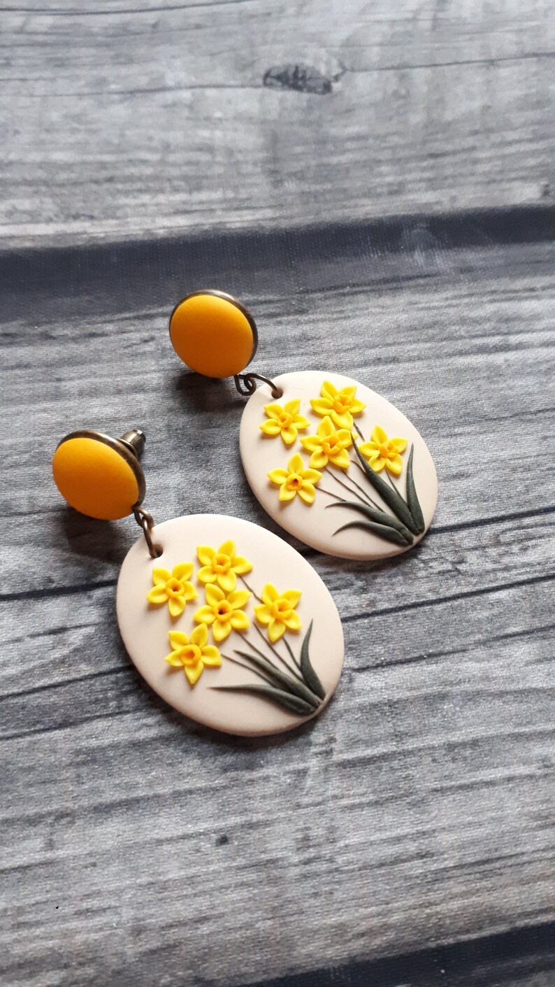 Handmade Polymer Clay Daffodil Earrings, Floral Jewelry - Etsy
