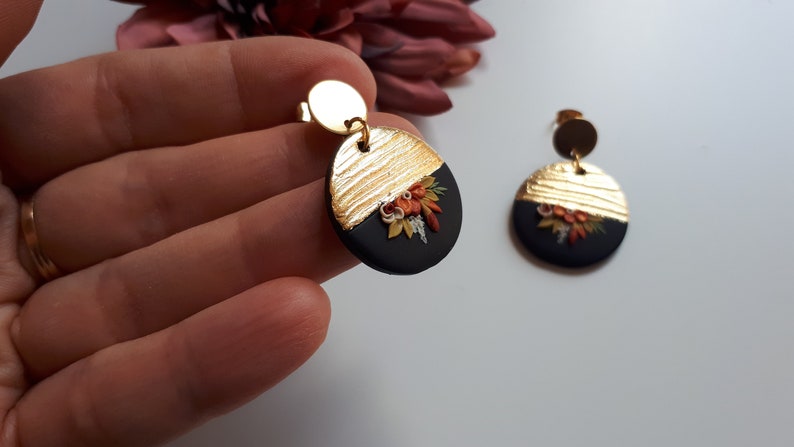 Elegant Floral Black With Gold Embellishment Polymer Clay - Etsy