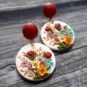 Spring Floral Bouquet Polymer Clay Earrings, Floral Clay Earrings ...