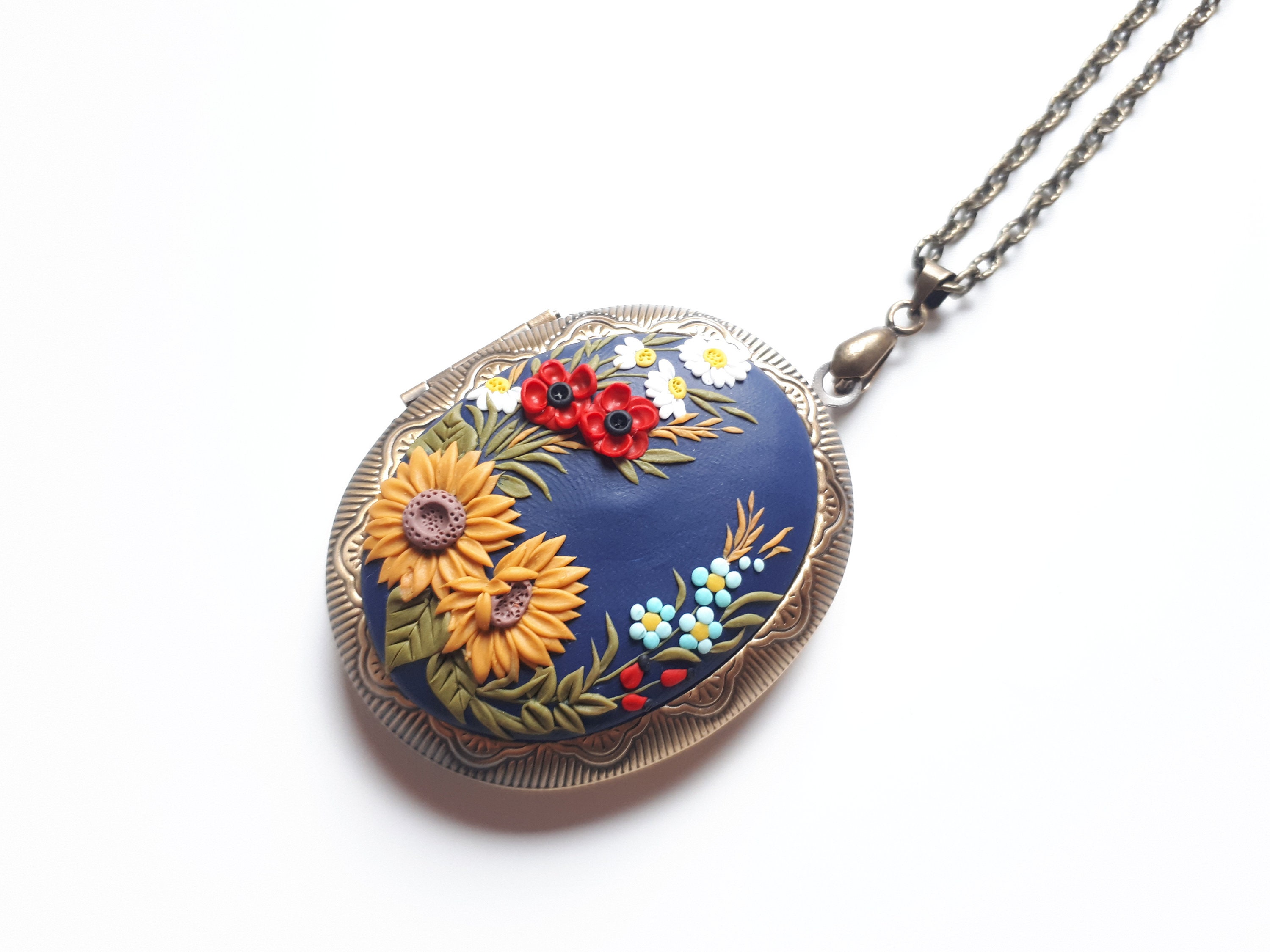 Sunflower Locket Necklace With Wildflowers Photo Locket | Etsy