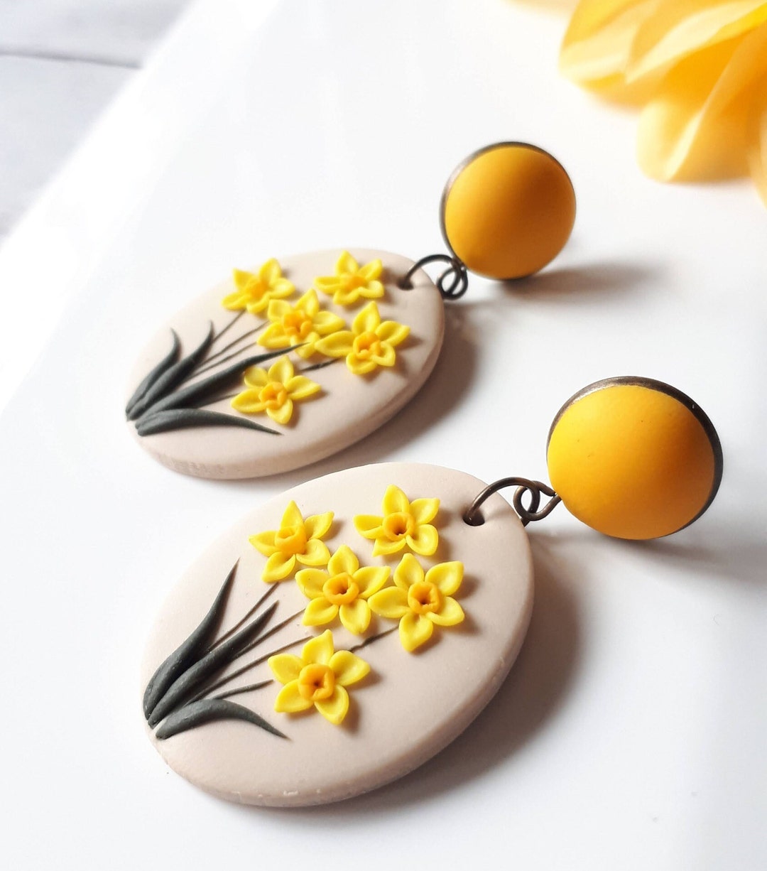 Handmade Polymer Clay Daffodil Earrings, Floral Jewelry - Etsy