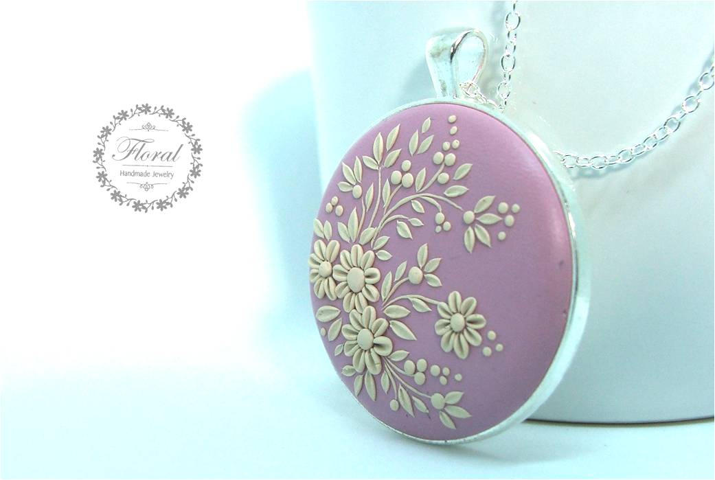 Flower Necklace Flower Jewelry Pink Floral Pendant Necklace Large ...