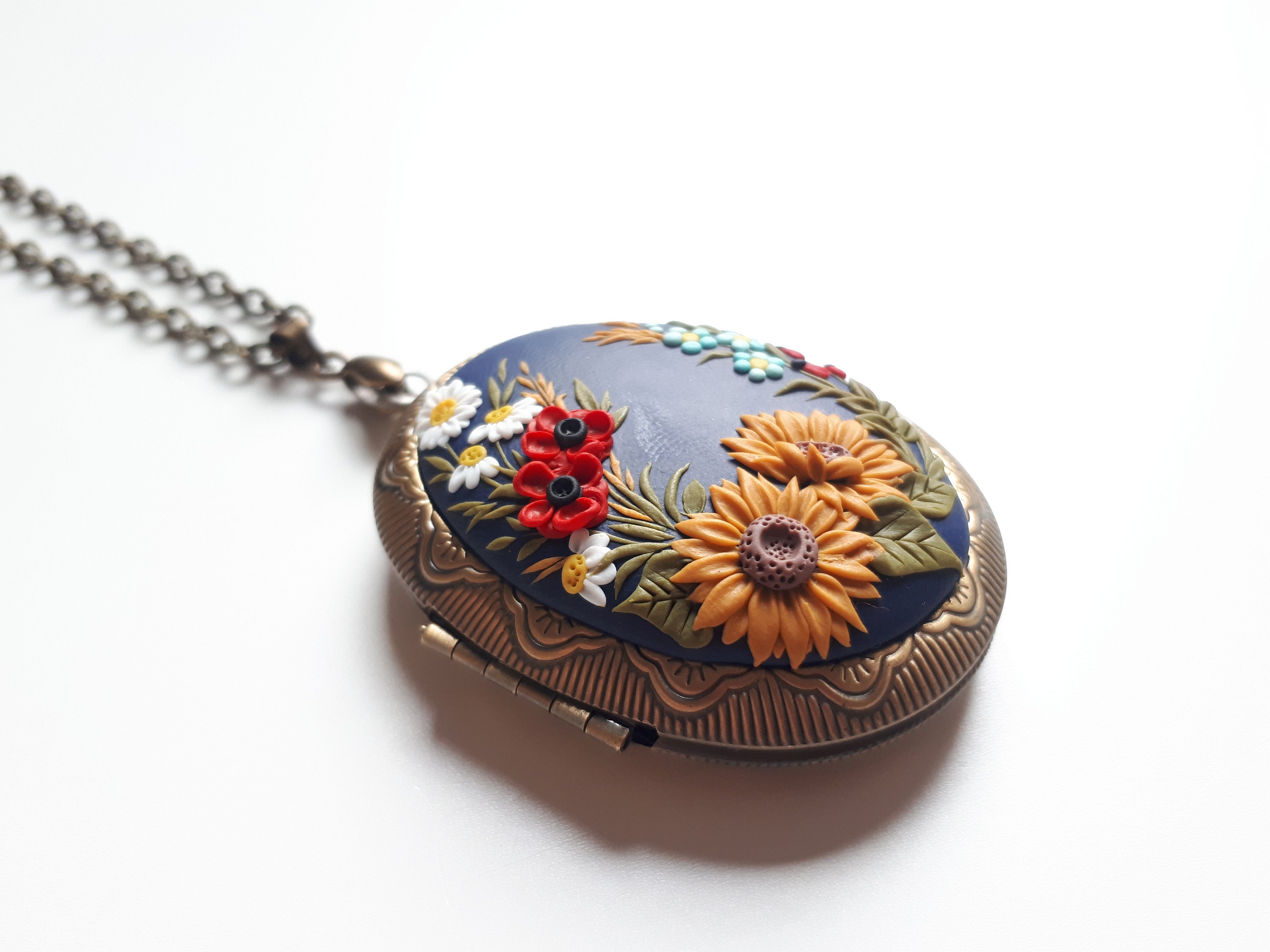Sunflower Locket Necklace With Wildflowers Photo Locket | Etsy