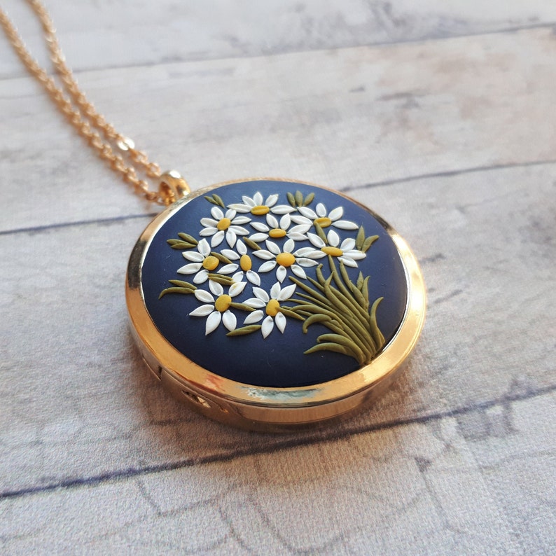 Daisy Locket Necklace 3 Photo Locket With Message Graduation | Etsy