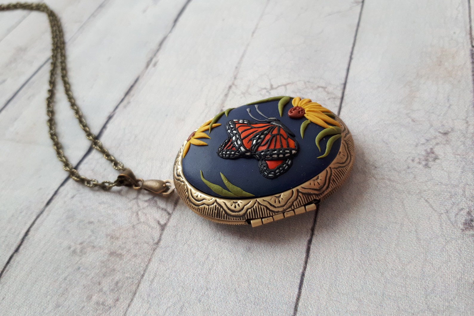 Butterfly Photo Locket Monarch Butterfly Locket Necklace - Etsy