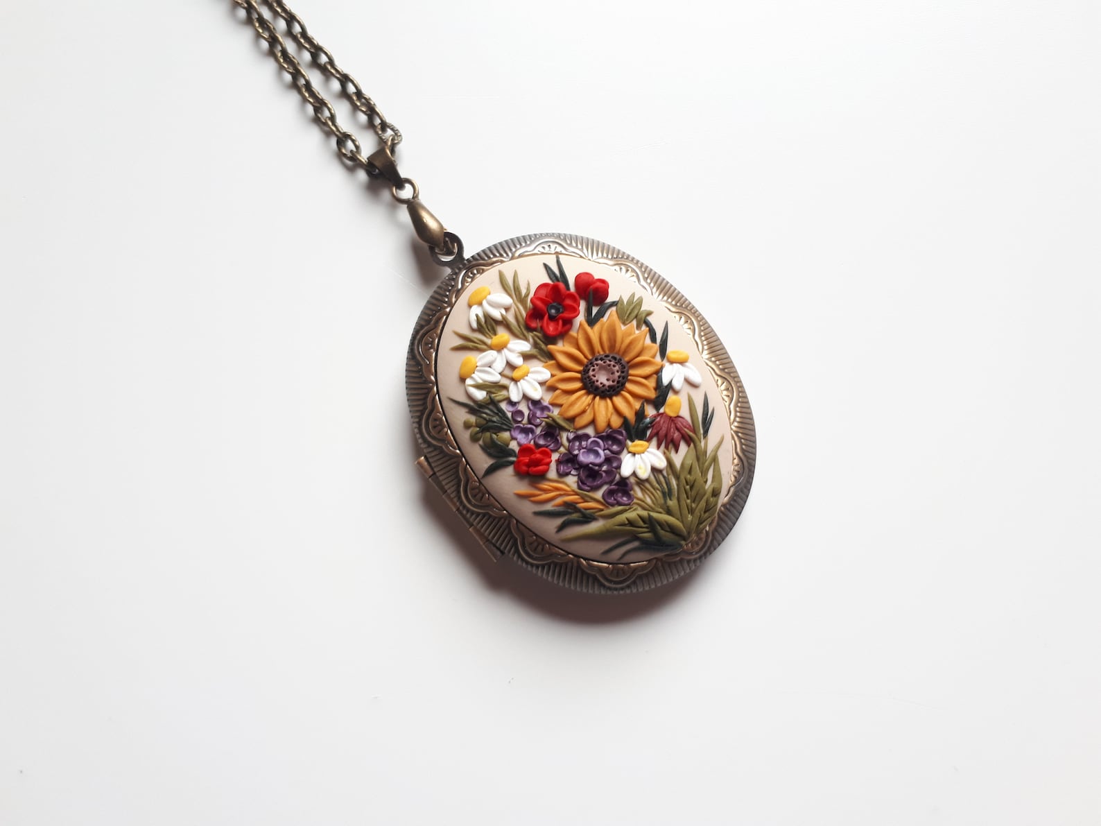 Sunflower Locket Necklace With Wildflowers Photo Locket Pendant ...