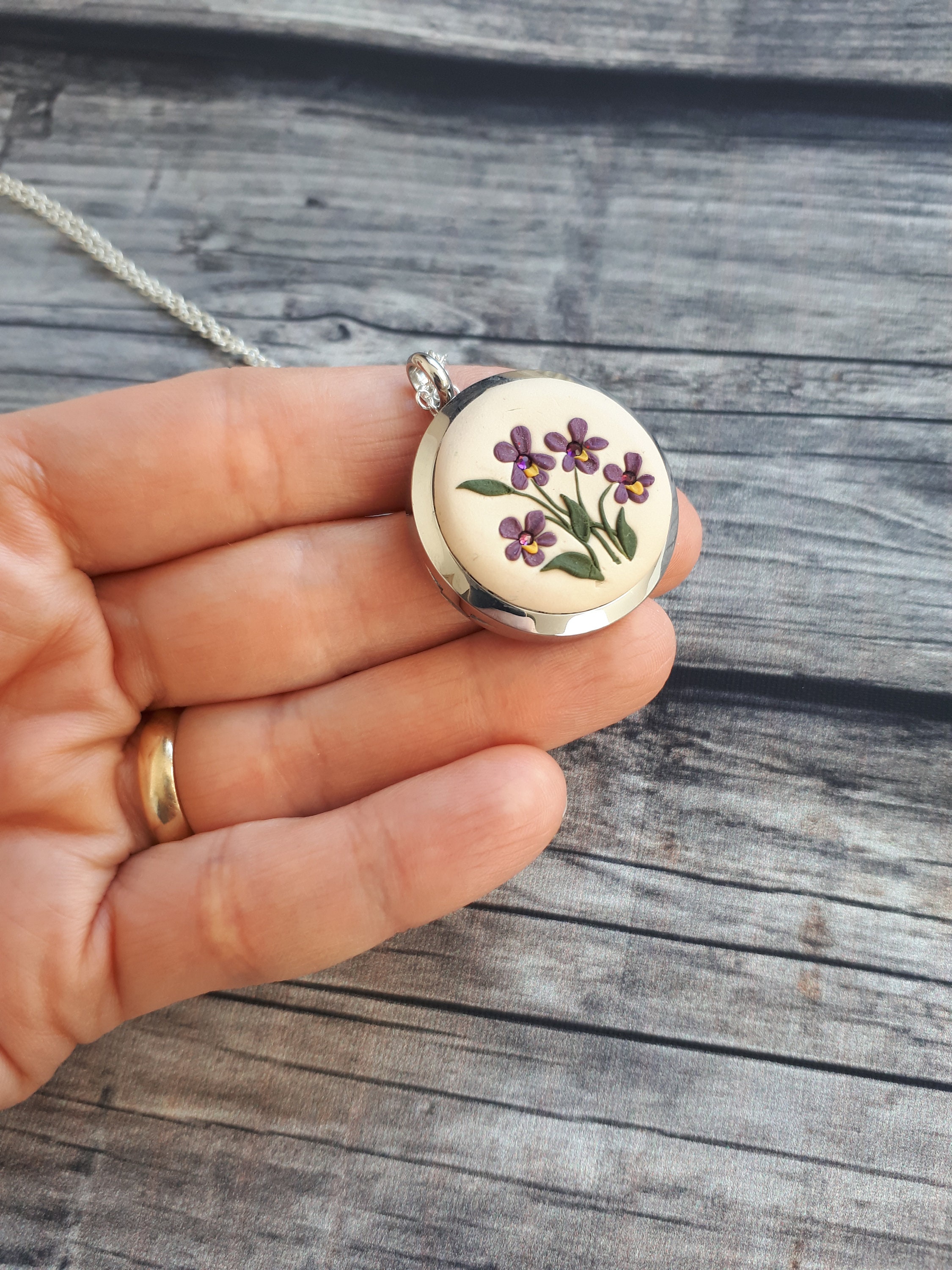 Personalized locket Purple violet locket necklace with 3 | Etsy