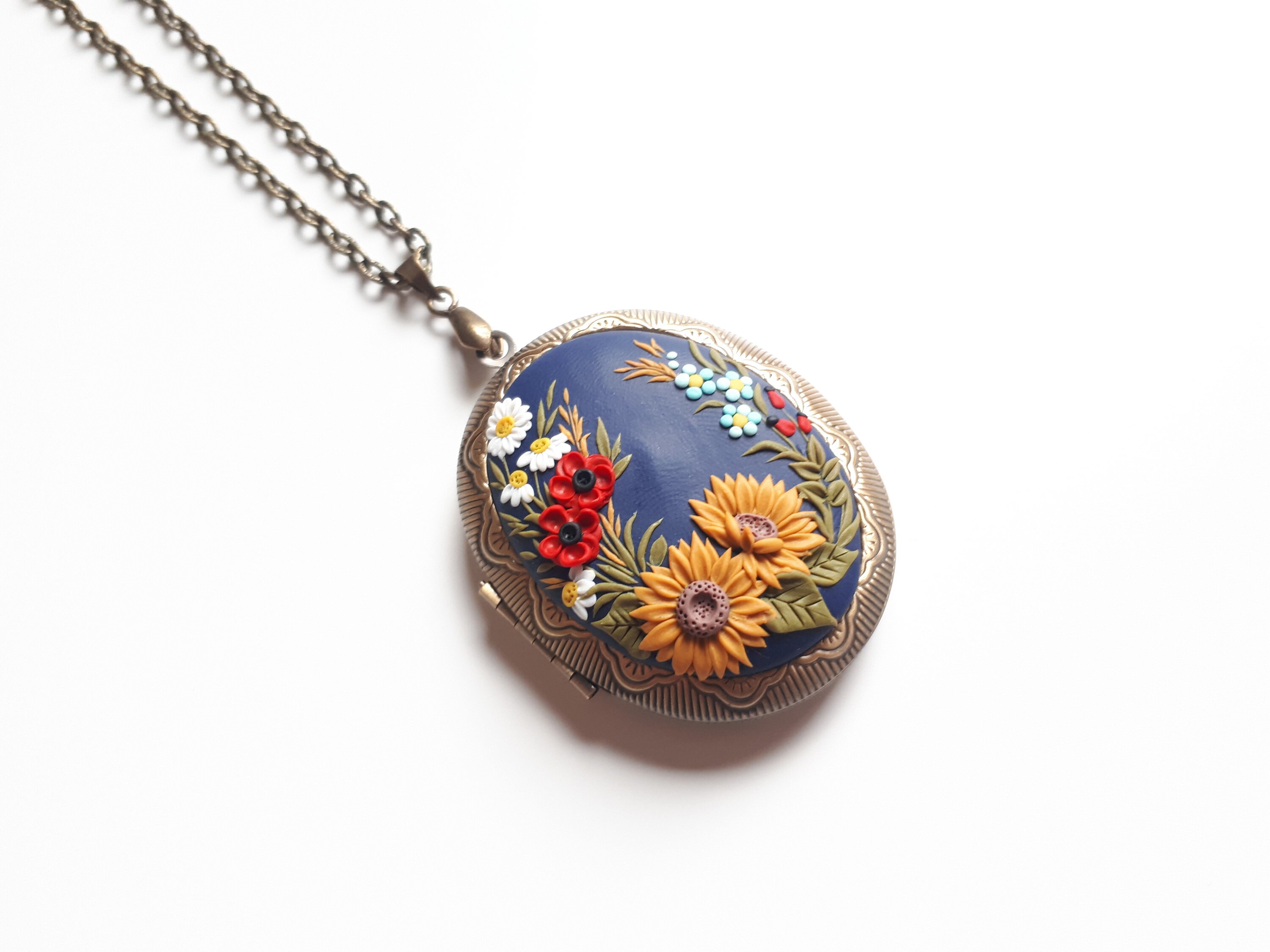 Sunflower Locket Necklace With Wildflowers Photo Locket | Etsy