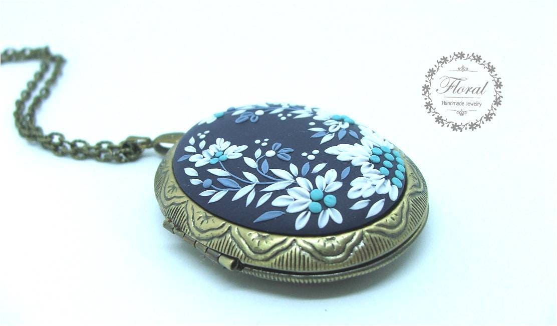 Blue flower secret message Locket with photo inside text | Etsy